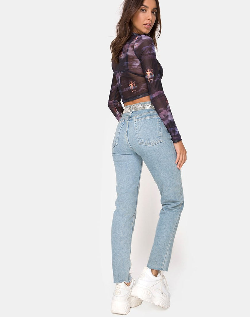 High Neck Sheer Purple Angel Crop Top | Lara – motelrocks-com-us