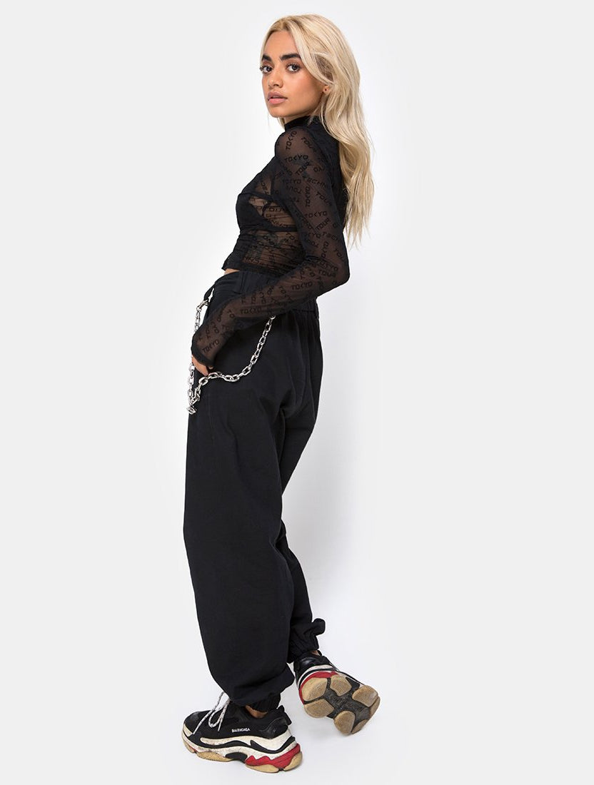 Lara Crop Top in Tokyo Techno Black Net – motelrocks-com-us