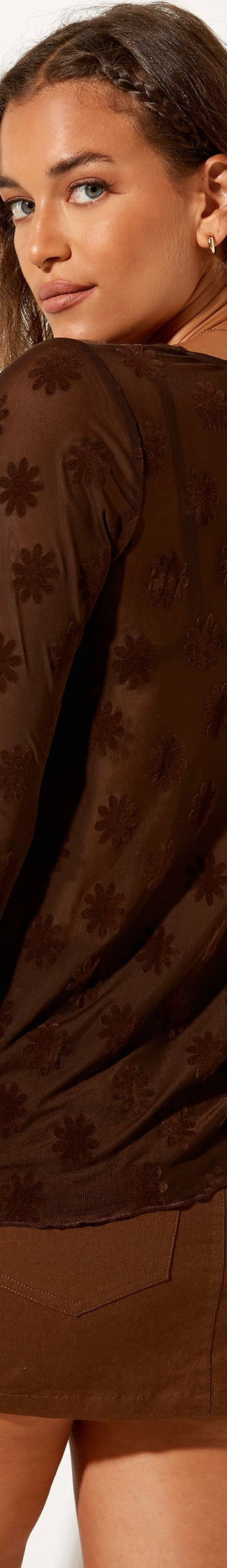 Mesh Brown Daisy Long Sleeve Cardigan | Leon – motelrocks-com-us