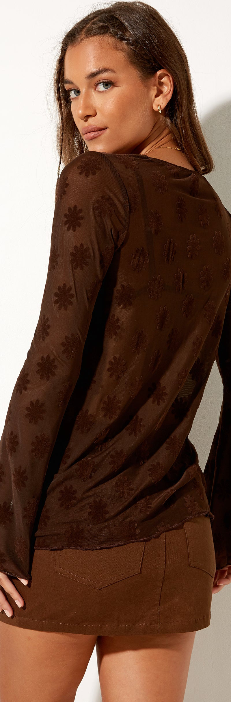 Mesh Brown Daisy Long Sleeve Cardigan | Leon – motelrocks-com-us