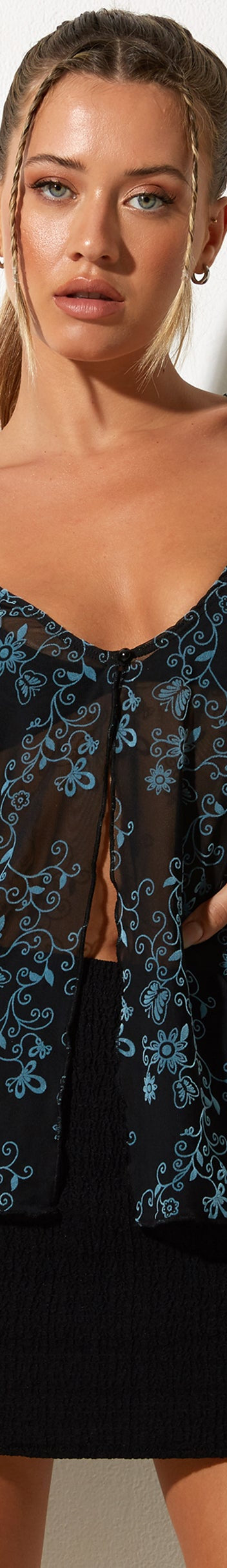 Blue and Black Butterfly Print Cardi | Leon – motelrocks-com-us