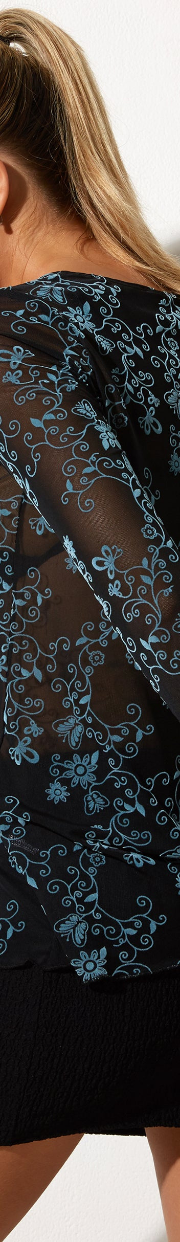 Blue and Black Butterfly Print Cardi | Leon – motelrocks-com-us