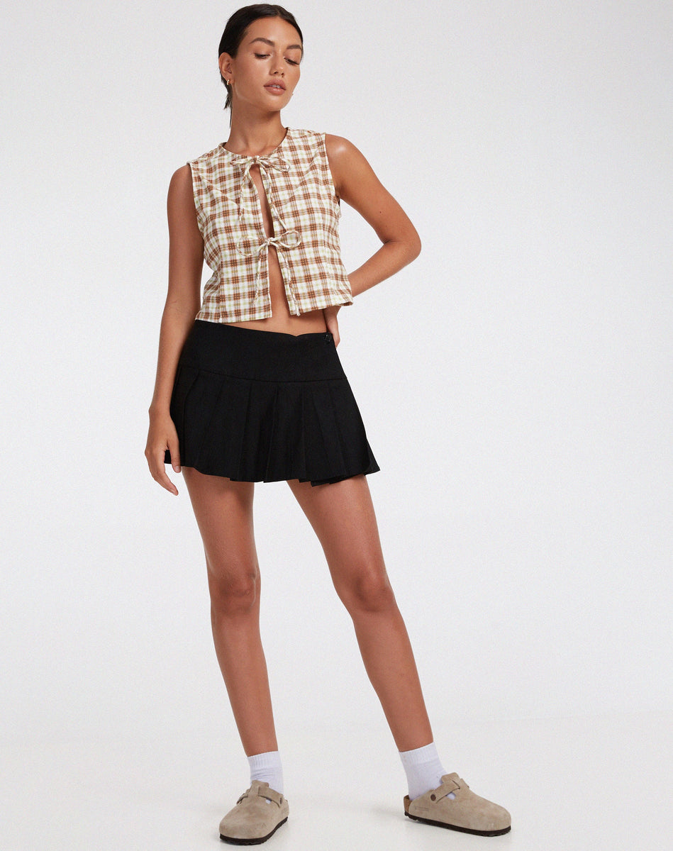 Yellow and Brown Check Print Open Front Top | Ley – motelrocks-com-us