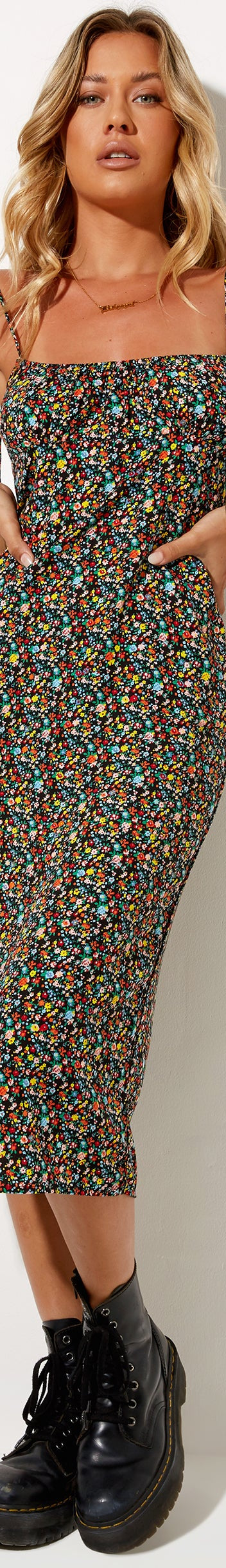 Strappy Multi coloured Floral Midi Dress | Lotie – motelrocks-com-us