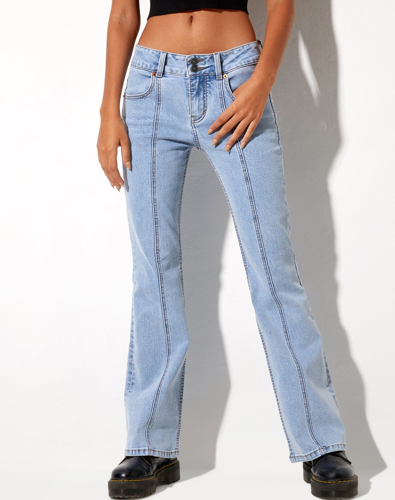 Light Wash Blue Denim Low Rise Seam Jeans | Low Rise Seam – motelrocks-com-us