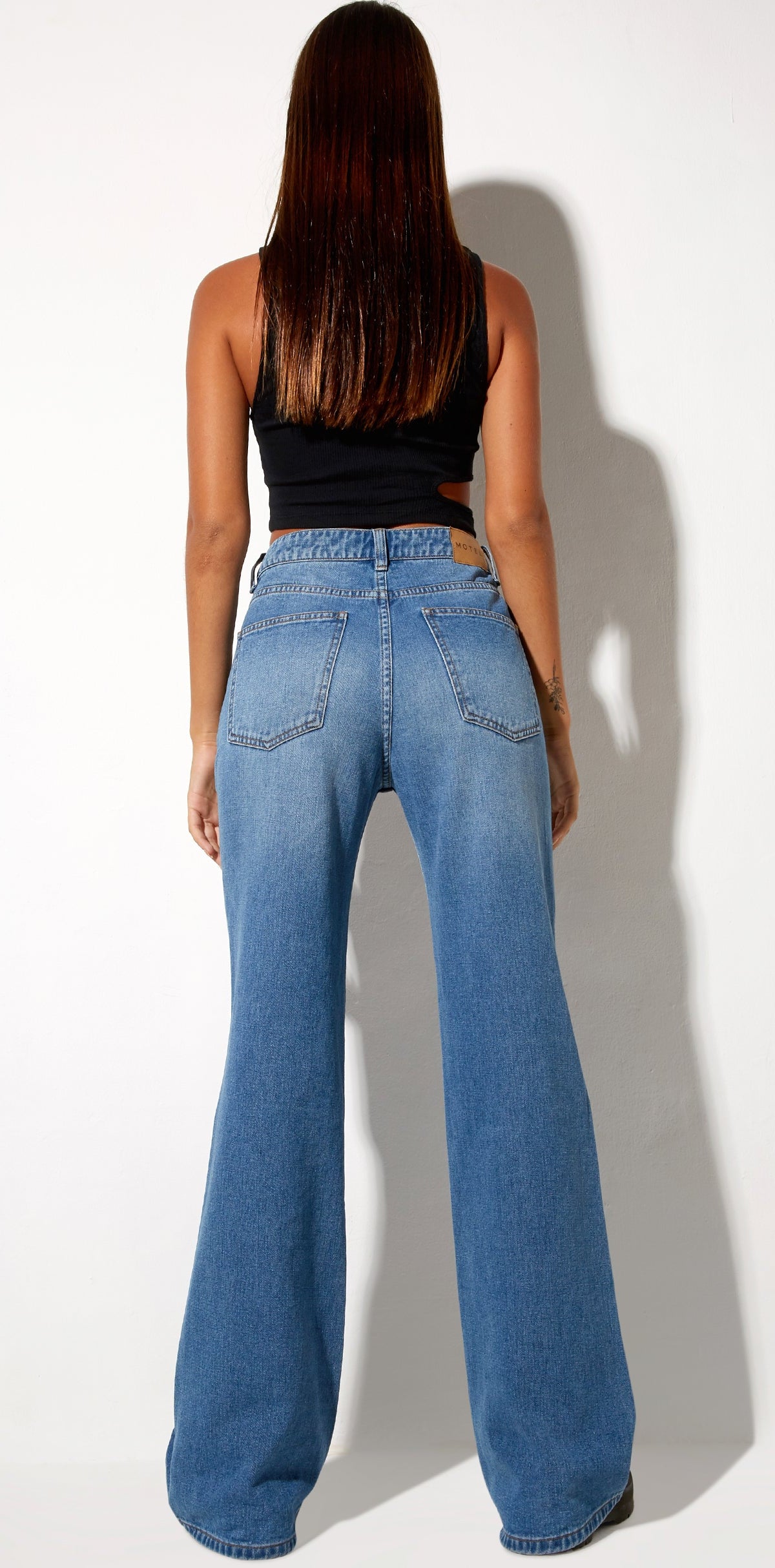 Blue Denim Low Rise Flared Jeans | Low Slung – motelrocks-com-us