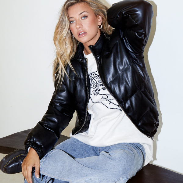 Black PU Leather Puffer Jacket | Puffa – motelrocks-com-us