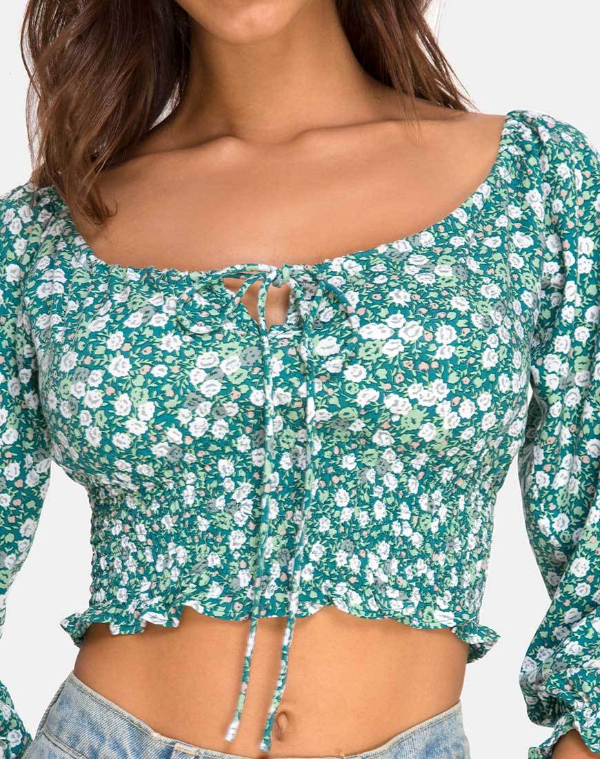 Lancer Crop Top in Floral Field Green – motelrocks-com-us