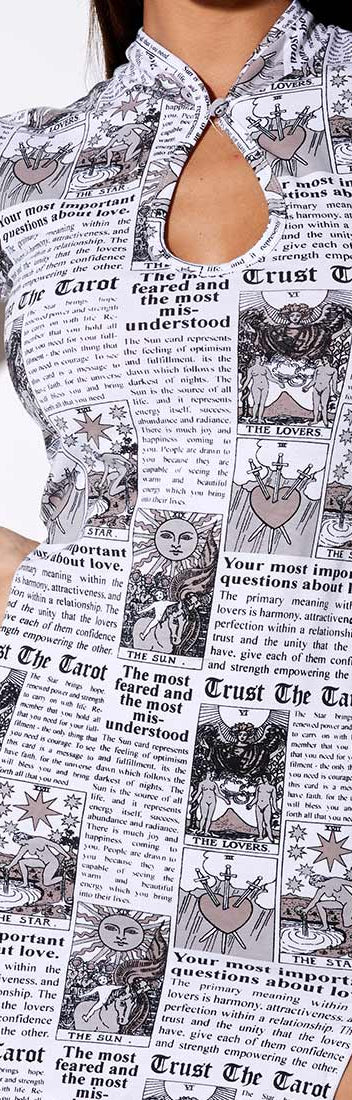 Short Sleeve White and Grey Tarot Bodycon Dress | Marlin – motelrocks ...