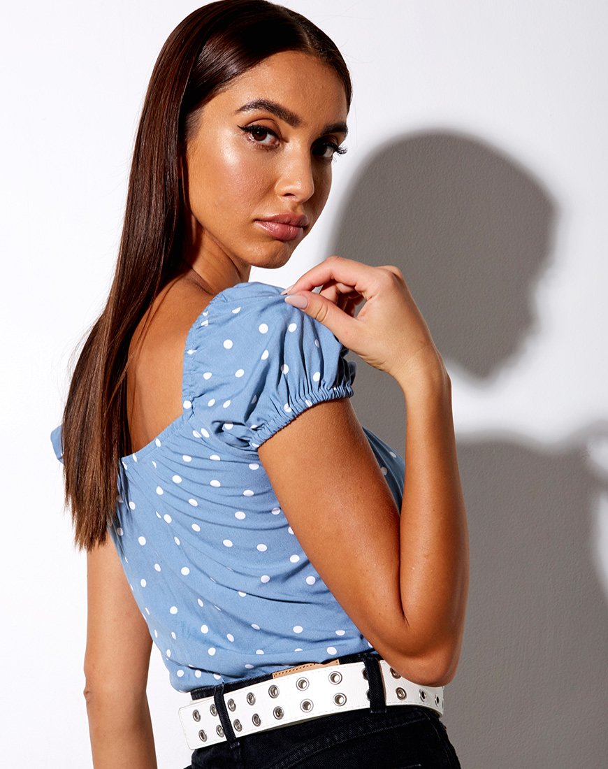 Blue and White Polka Dot Crop Top | Mazu – motelrocks-com-us