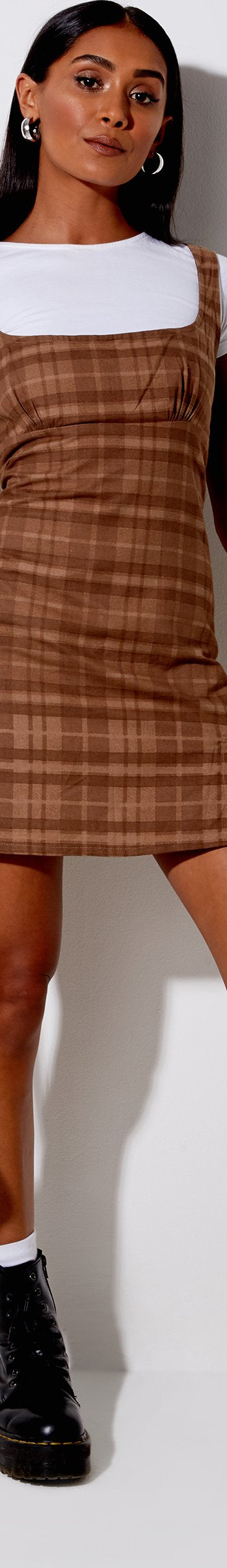 Brown Check Square Neckline Thick Strap Mini Dress | Mehra – motelrocks ...
