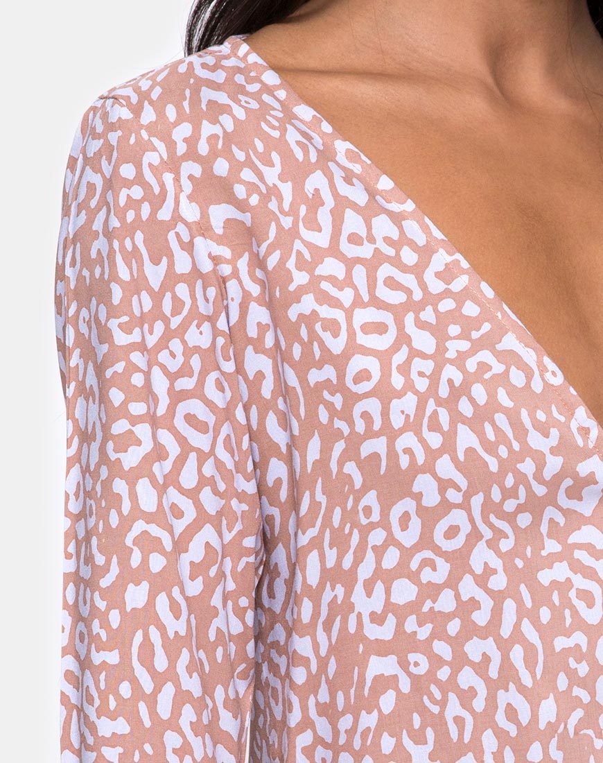 Plunge Neckline White and Pink Leopard Printed Top | Merida ...