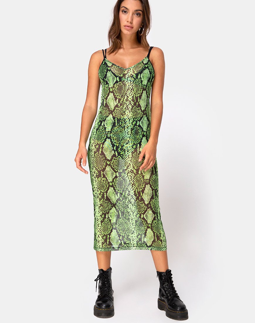 Midnight Midi Dress in Slime Lime Snake Mesh – motelrocks-com-us