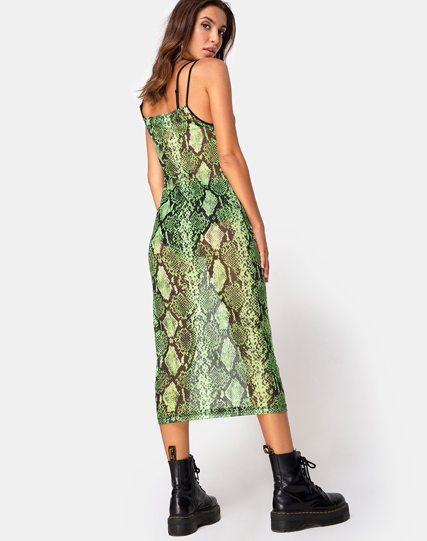 Midnight Midi Dress in Slime Lime Snake Mesh – motelrocks-com-us