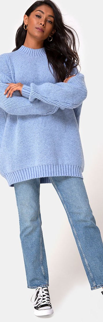 Knitted Oversized Sky Blue Jumper | Mody – motelrocks-com-us