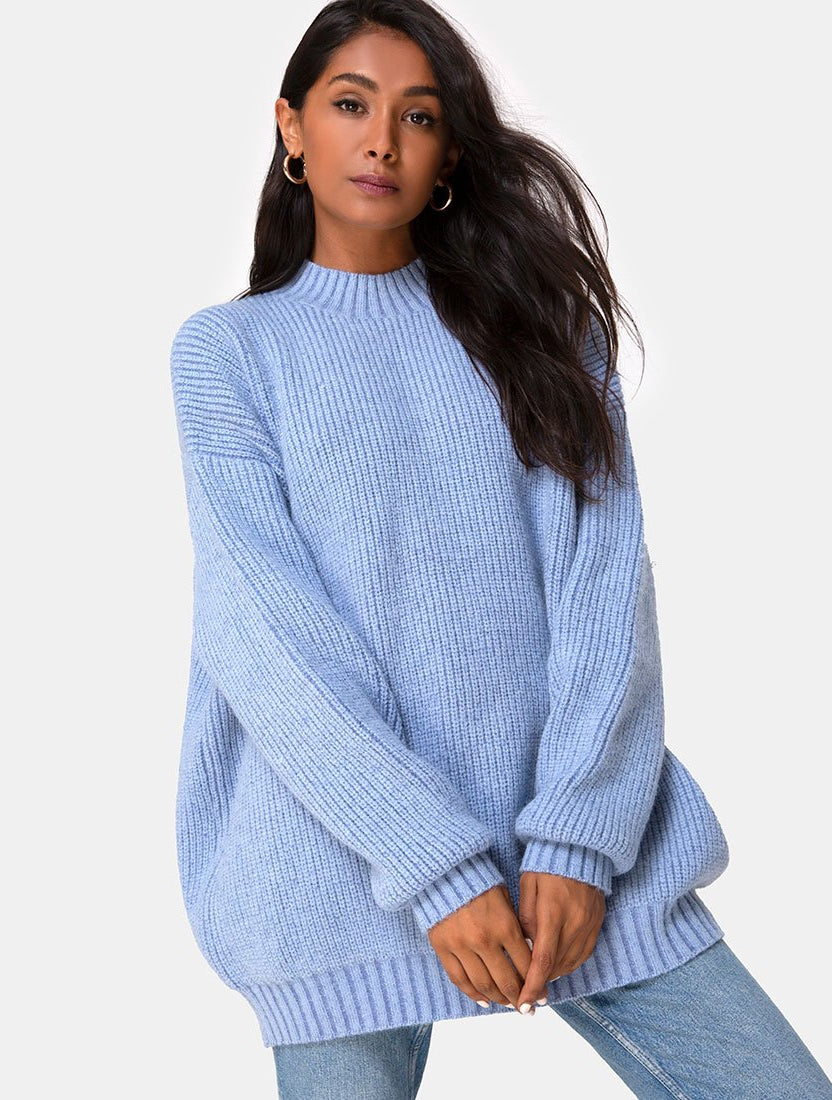 Knitted Oversized Sky Blue Jumper | Mody – motelrocks-com-us