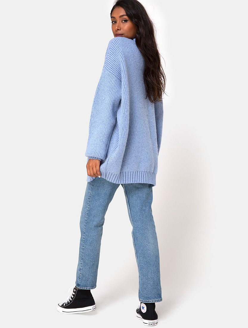 Knitted Oversized Sky Blue Jumper | Mody – motelrocks-com-us