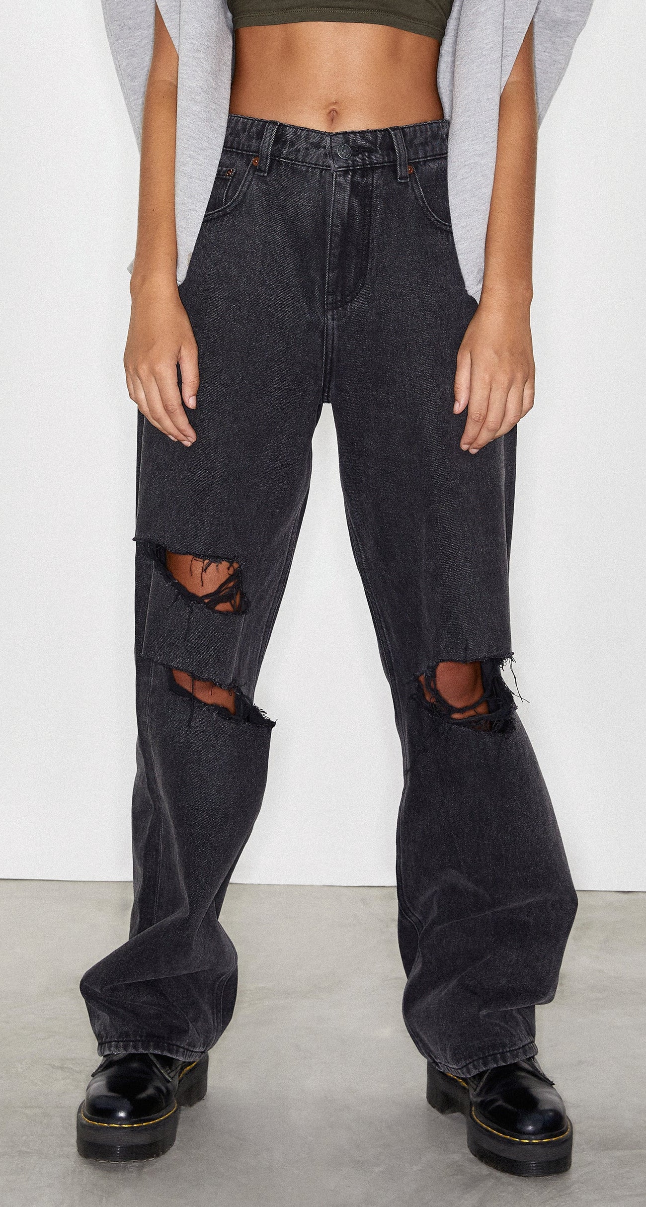 Black Ripped Wide Leg Denim Jeans | Rips Parallel – motelrocks-com-us