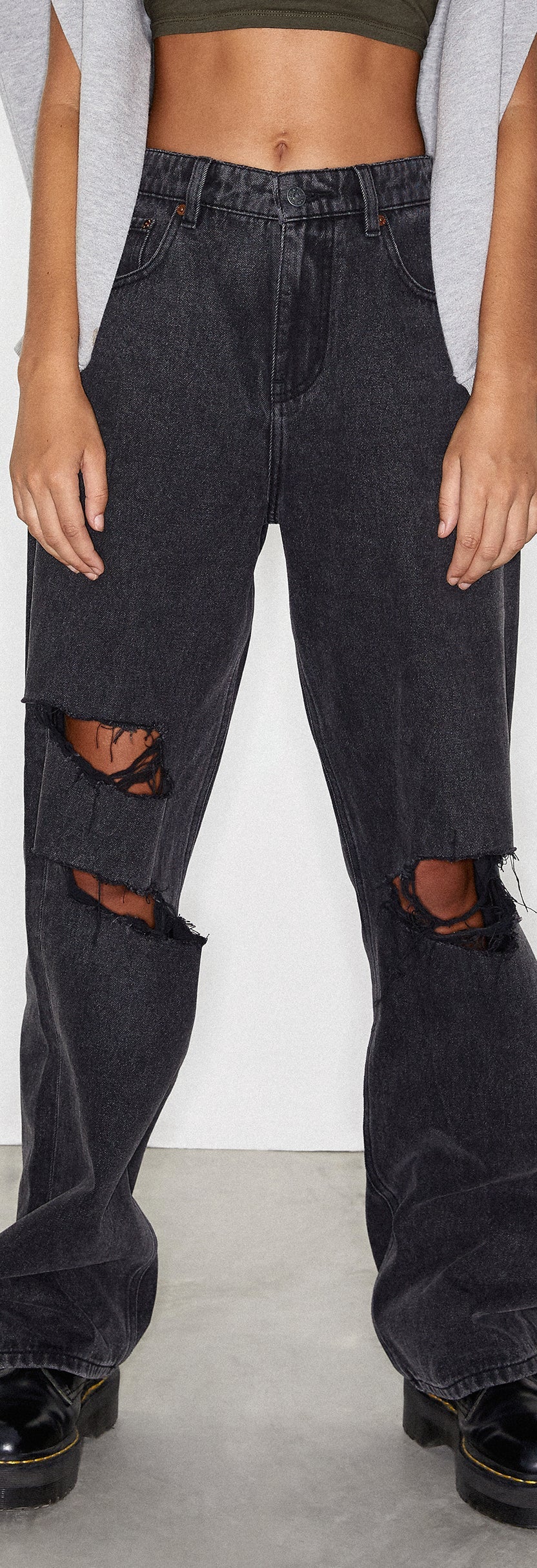 Black Ripped Wide Leg Denim Jeans | Rips Parallel – motelrocks-com-us