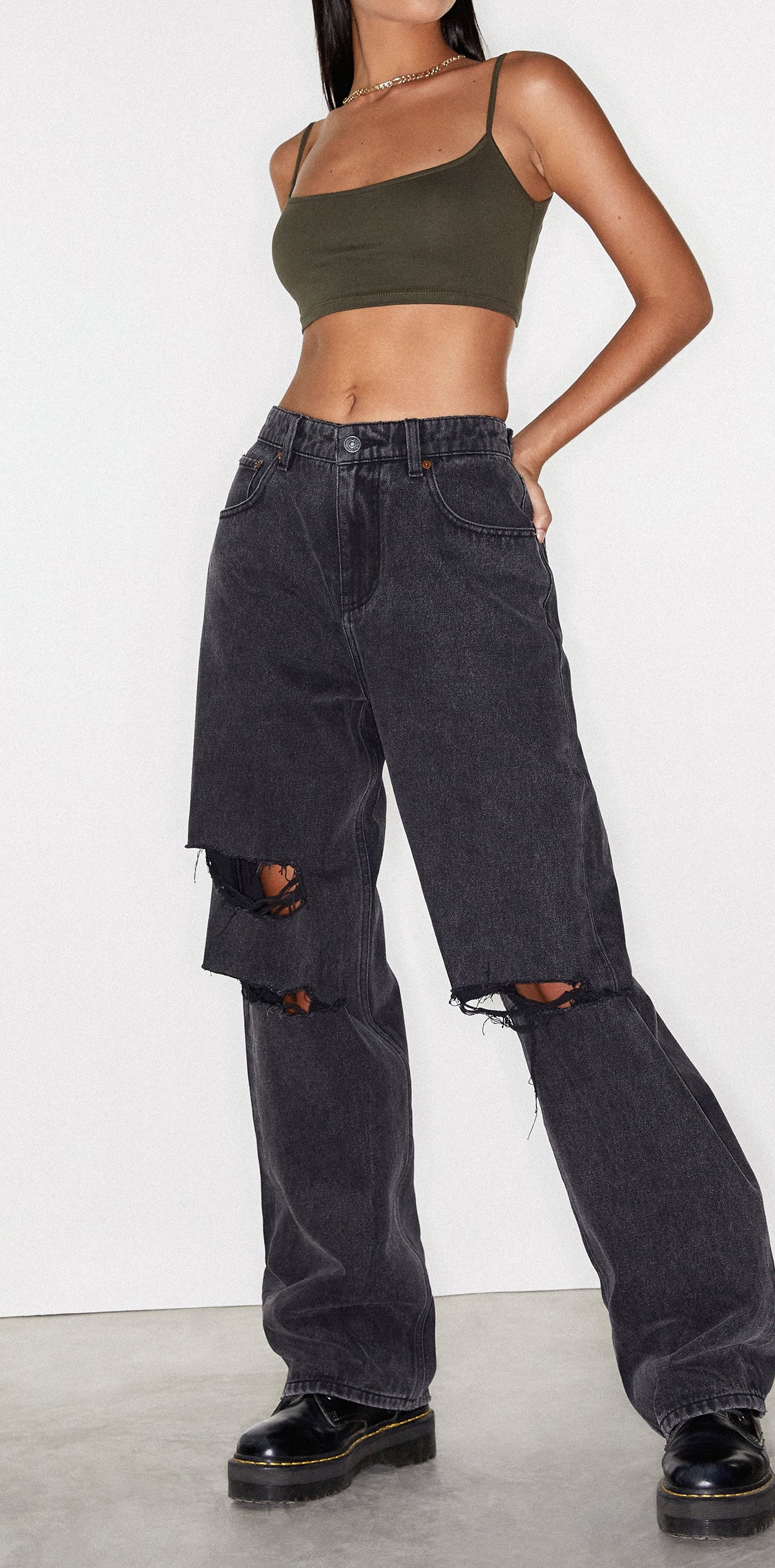 Black Ripped Wide Leg Denim Jeans | Rips Parallel – motelrocks-com-us