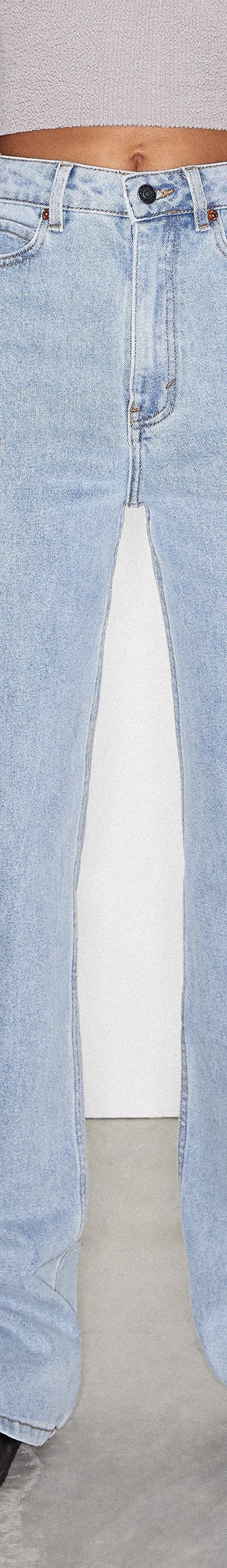 Light Blue Denim High Waisted Split Hem Jeans | Straight Leg ...