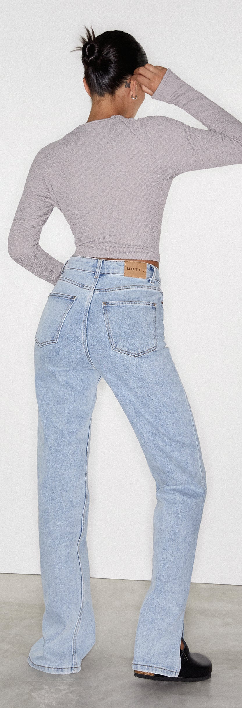 Light Blue Denim High Waisted Split Hem Jeans | Straight Leg ...