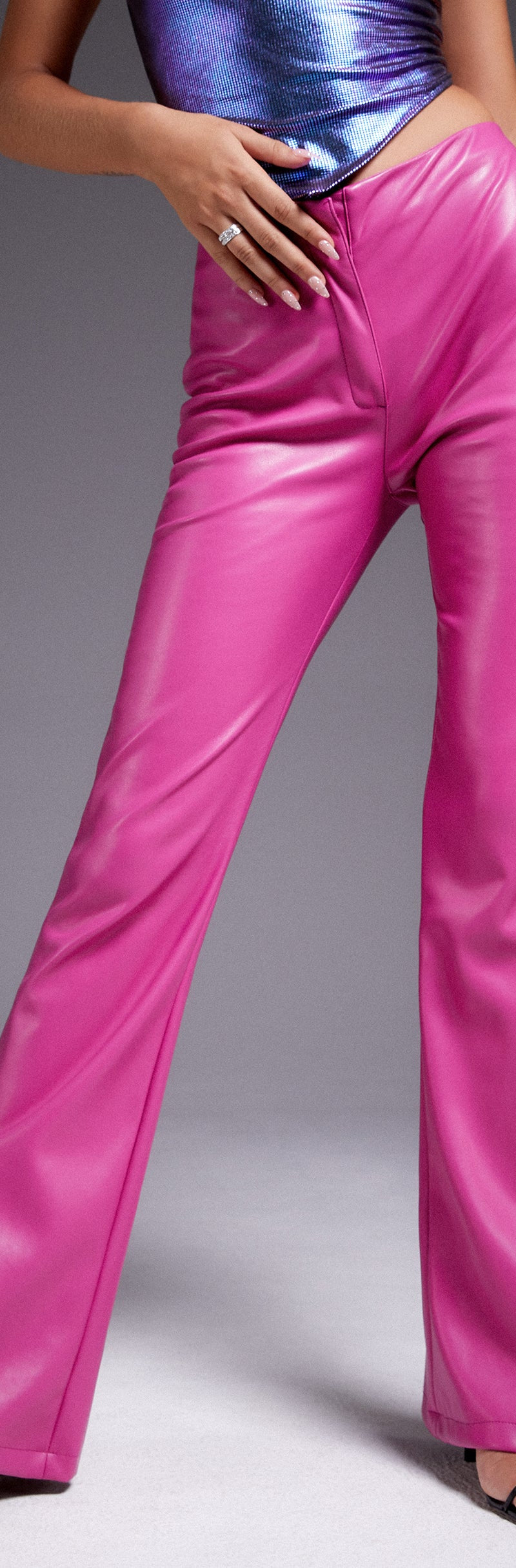 Hot Pink PU Leather Flare Trousers | Zyanna – motelrocks-com-us
