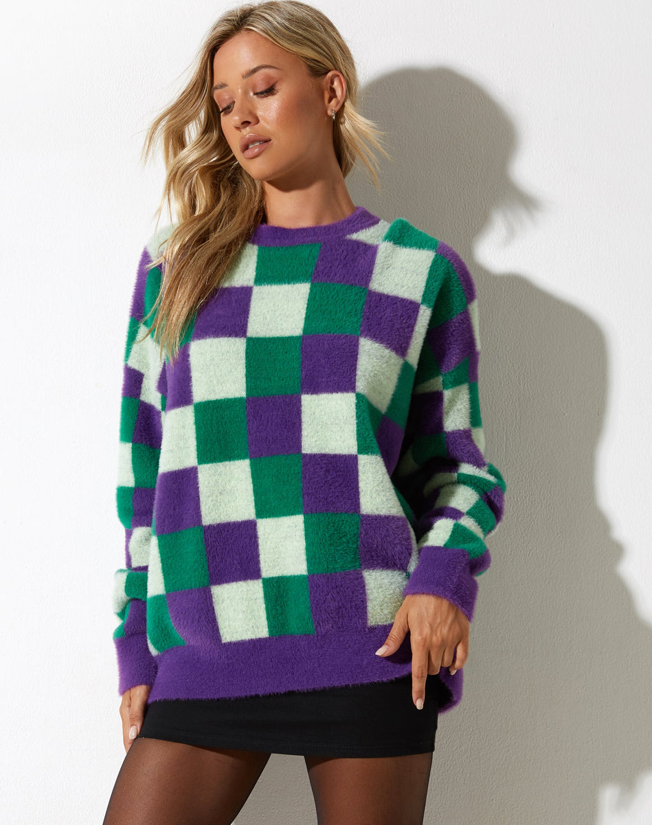 Purple and Green Checkered Print Jumper | Namari – motelrocks-com-us
