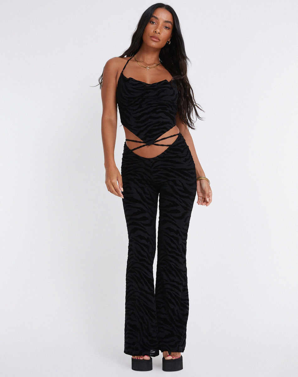 Zebra Flock Black Printed Flare Trousers | Nancha – motelrocks-com-us