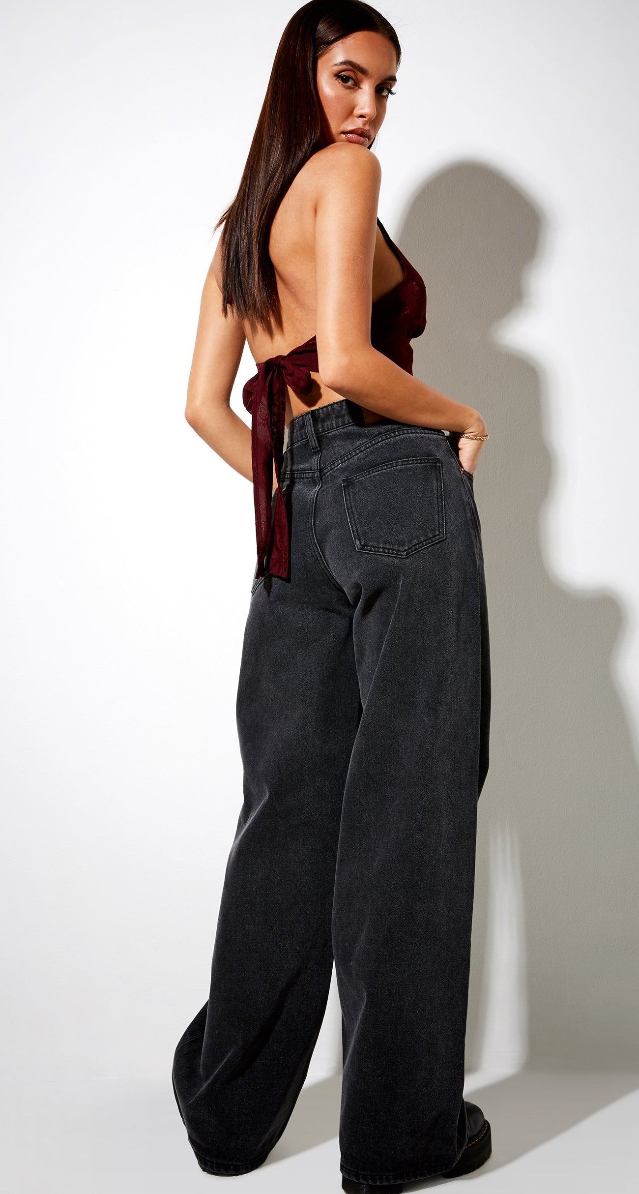 Burgundy Floral Satin Halter Neck Crop Top | Naya – motelrocks-com-us