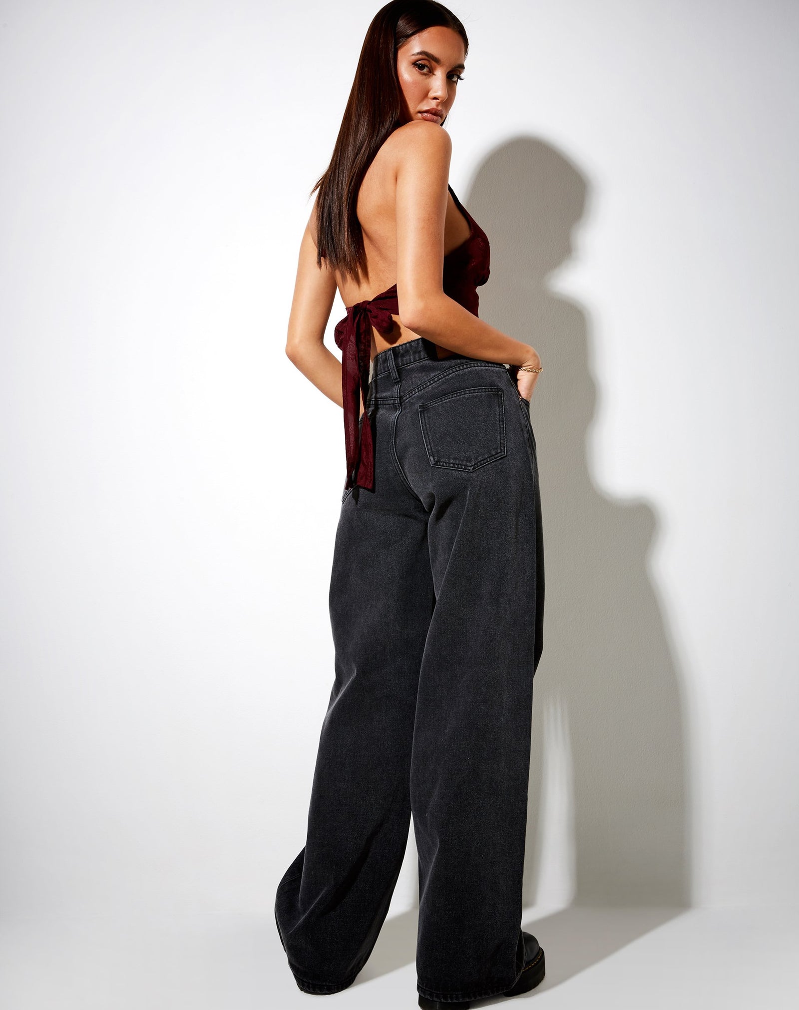 Burgundy Floral Satin Halter Neck Crop Top | Naya – motelrocks-com-us