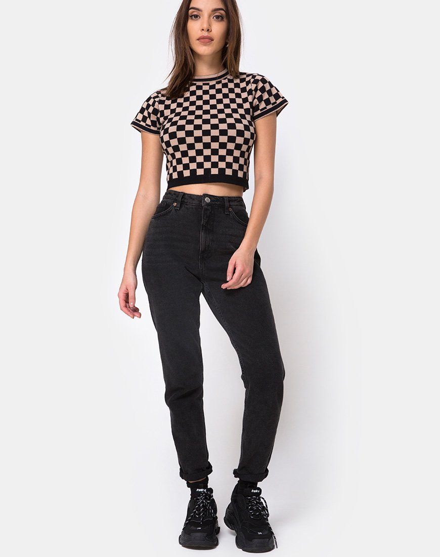 Nelle Crop Top in Checkerboard Tan – motelrocks-com-us