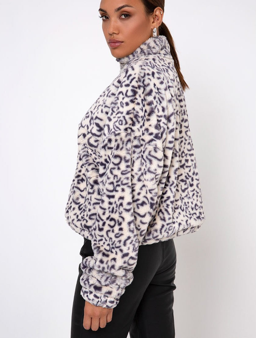 Black White Leopard Fluffy Jumper | Nero – motelrocks-com-us