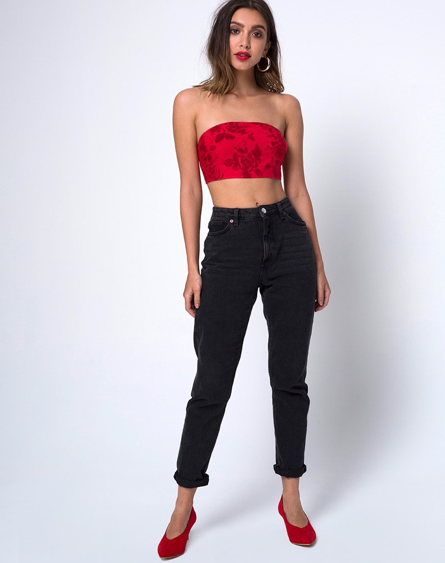 Nolia Tube Top in Tonal Floral Red – motelrocks-com-us