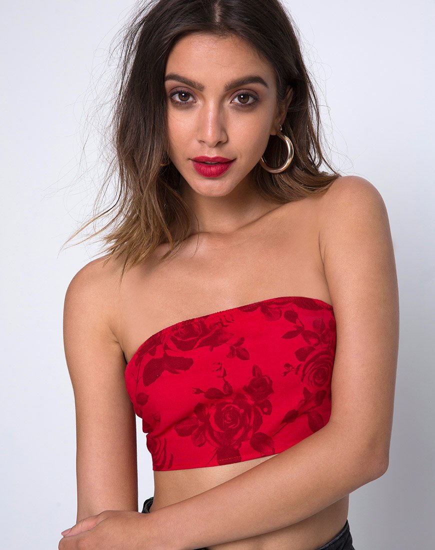 Nolia Tube Top in Tonal Floral Red – motelrocks-com-us