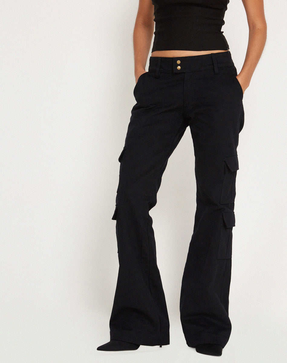 Black Low Rise Cargo Trouser | Ol – motelrocks-com-us