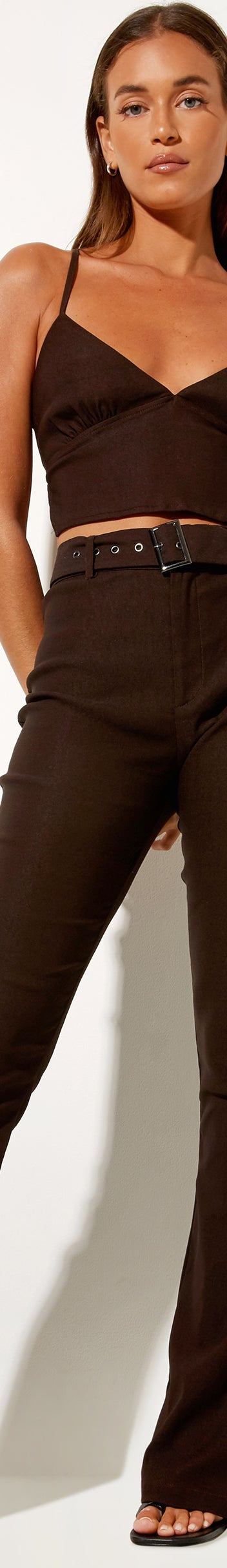 Brown Strappy V Neck Crop Top | Ombe – motelrocks-com-us