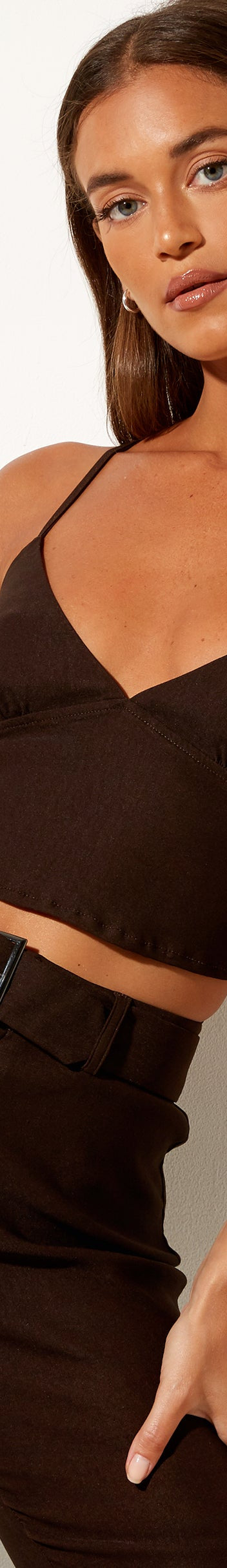 Brown Strappy V Neck Crop Top | Ombe – motelrocks-com-us