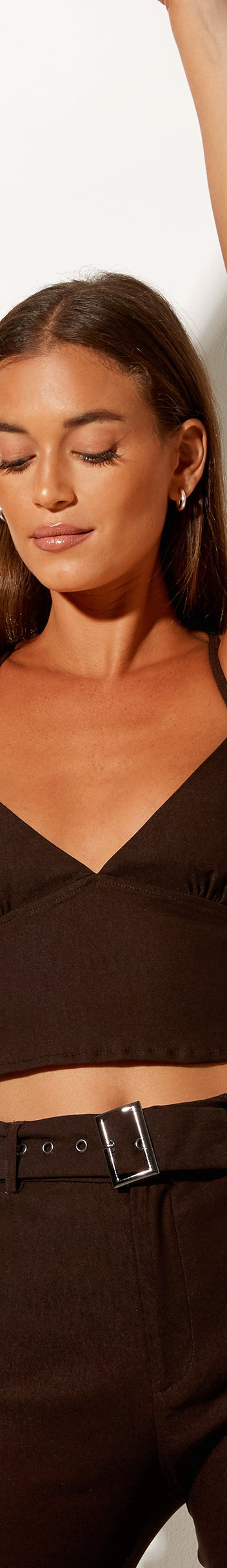 Brown Strappy V Neck Crop Top | Ombe – motelrocks-com-us