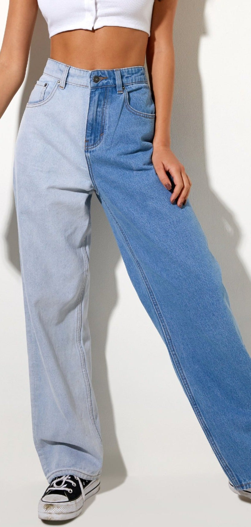 Half and Half Blue Denim Wide Leg Jean | Half and Half Parallel ...