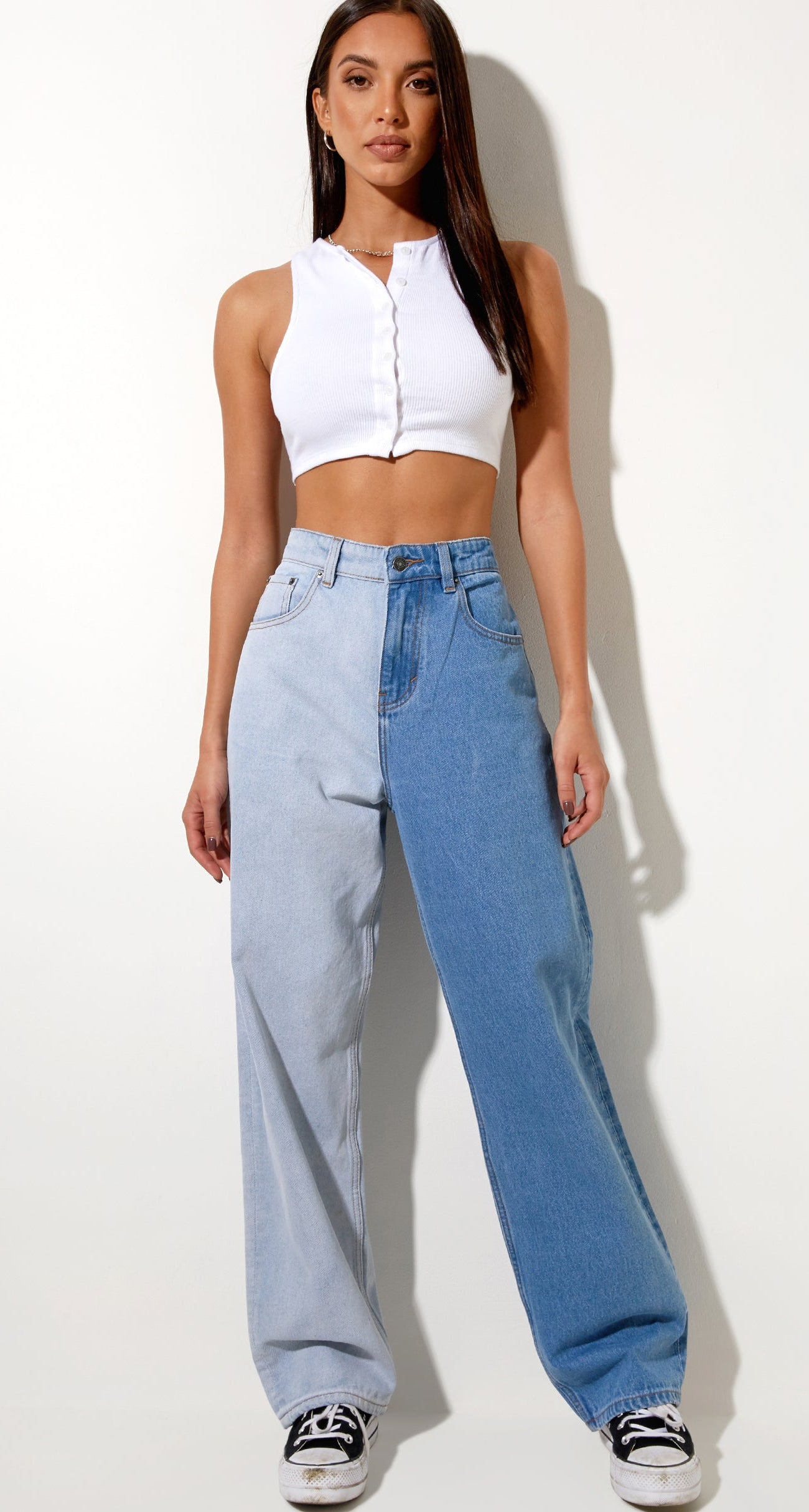 Half and Half Blue Denim Wide Leg Jean | Half and Half Parallel ...