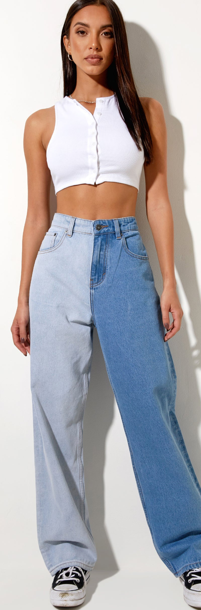 Half and Half Blue Denim Wide Leg Jean | Half and Half Parallel ...