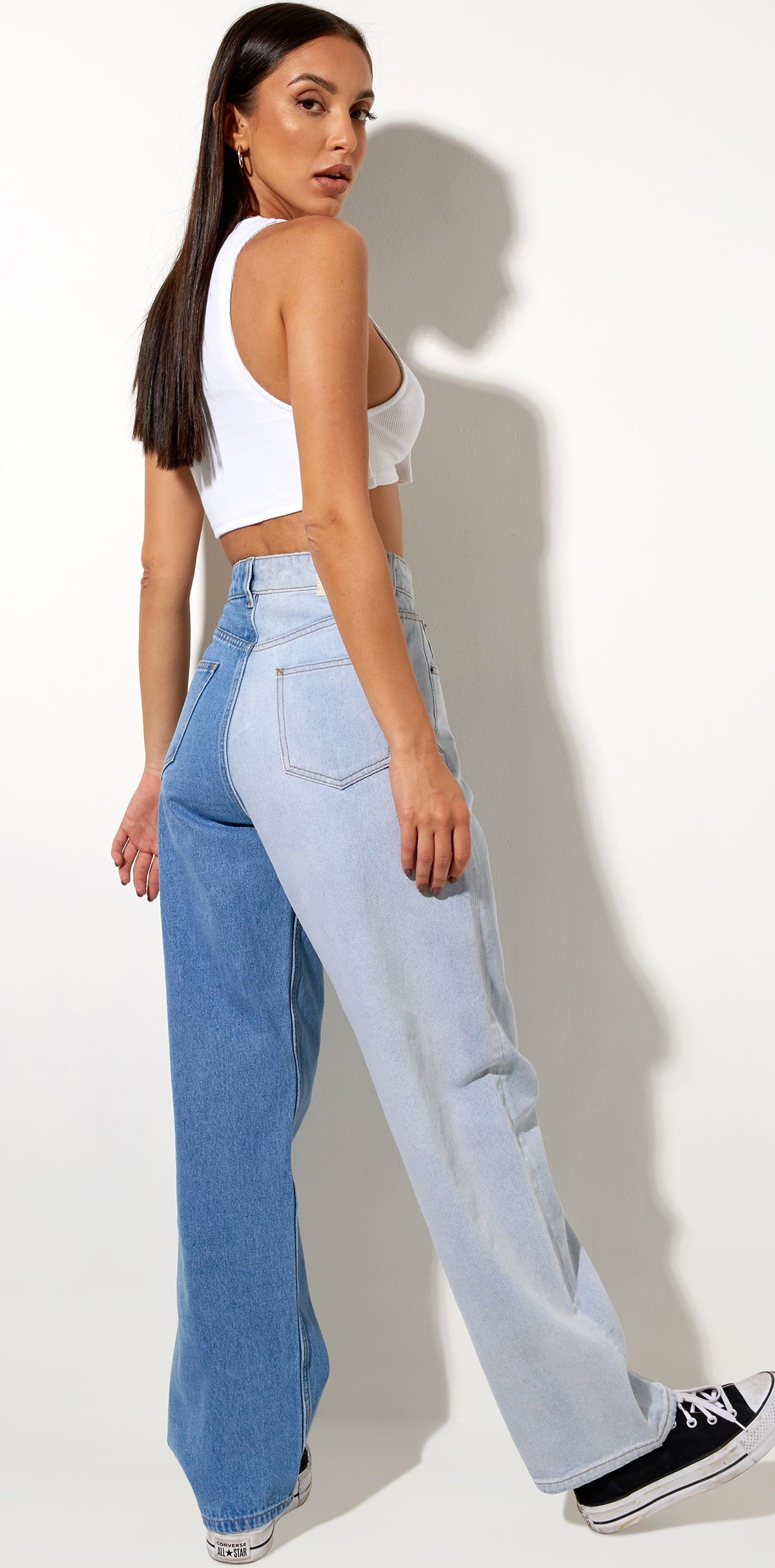 Half and Half Blue Denim Wide Leg Jean | Half and Half Parallel ...