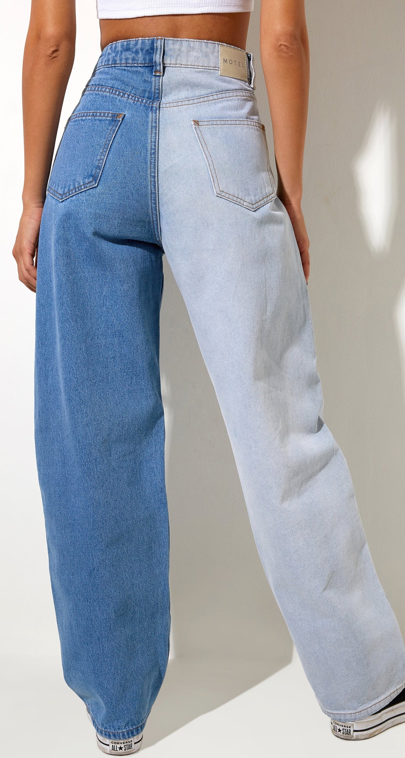 Half and Half Blue Denim Wide Leg Jean | Half and Half Parallel ...