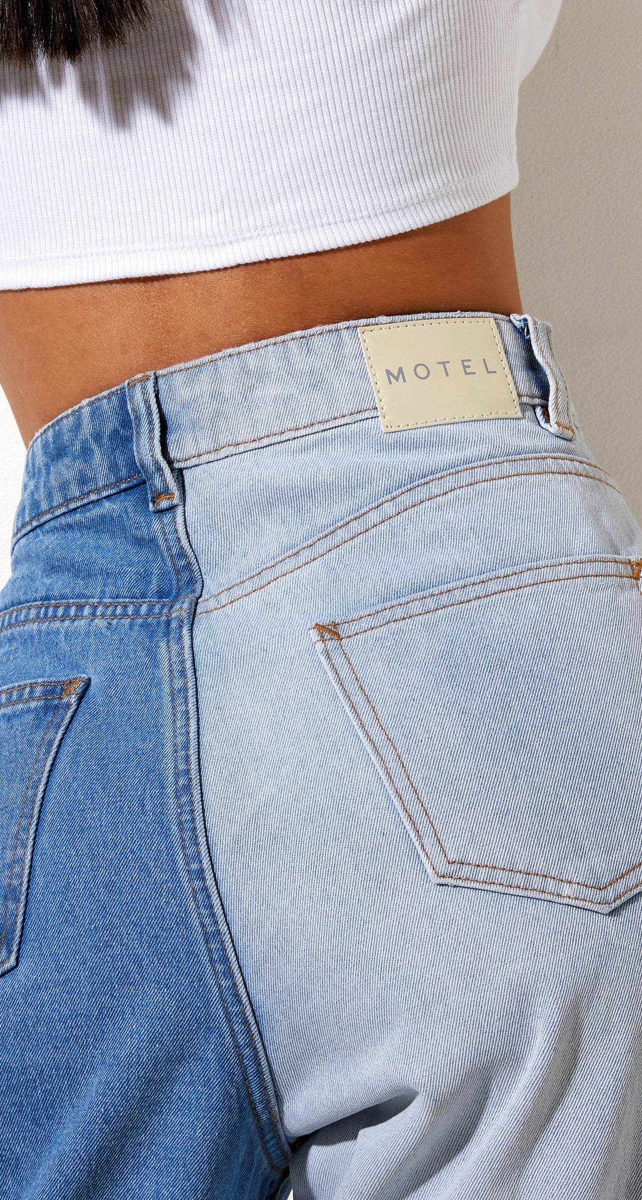 Half and Half Blue Denim Wide Leg Jean | Half and Half Parallel ...