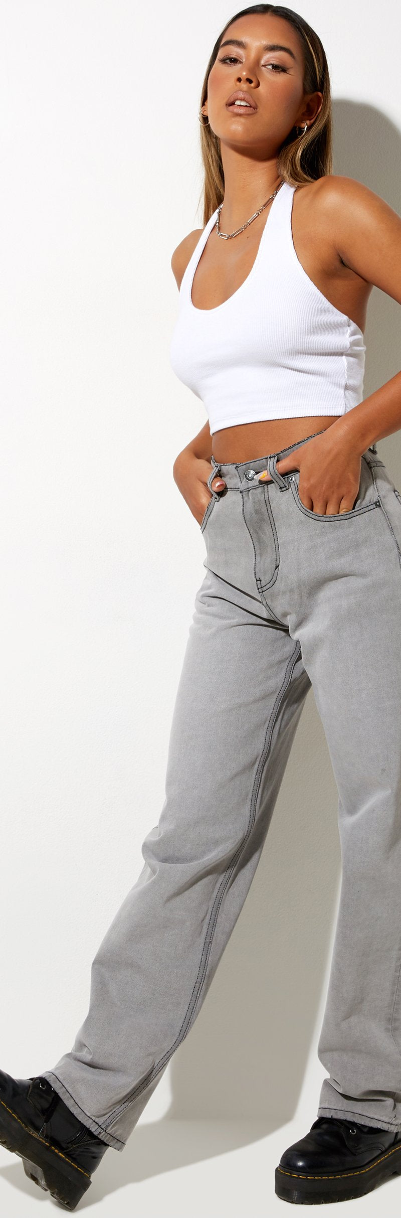 High Waist Pale Grey Wash Wide Leg Jean | Parallel – motelrocks-com-us