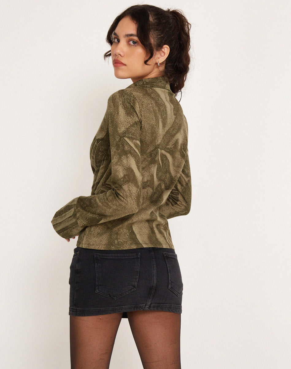 Dystopian Crease Khaki Button Up Shirt | Phole – motelrocks-com-us