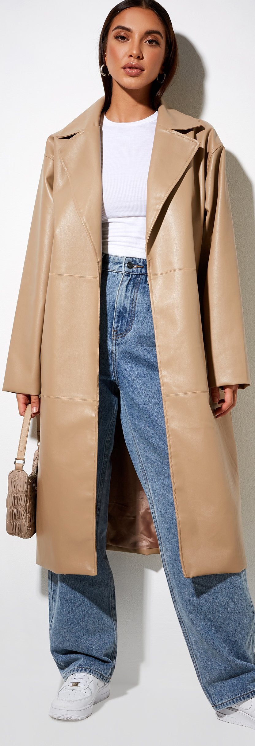 PU Tan Longline Coat | Duster – motelrocks-com-us