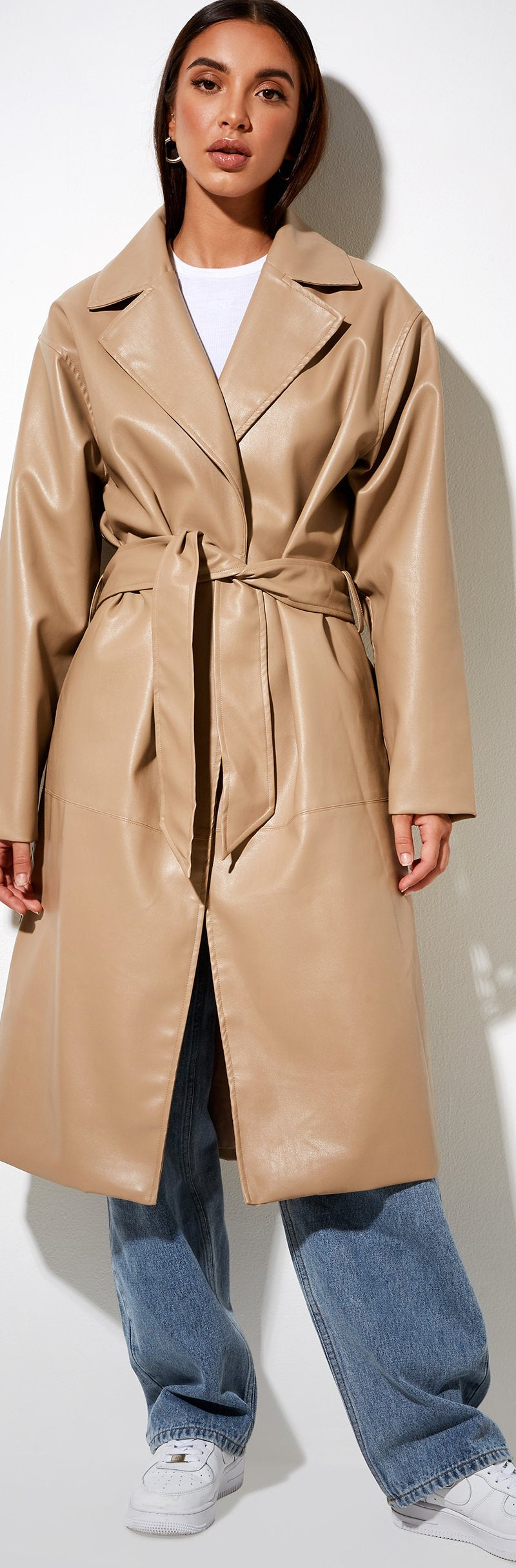 PU Tan Longline Coat | Duster – motelrocks-com-us