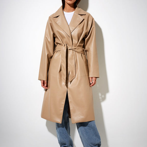 PU Tan Longline Coat | Duster – motelrocks-com-us